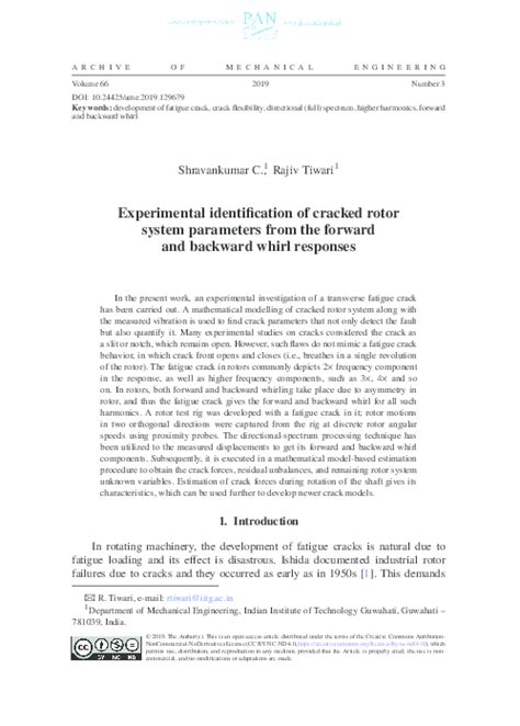 Pdf Experimental Identification Of Cracked Rotor System Parameters From The Forward And