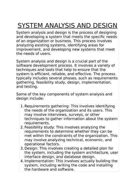 system analysis and design system analysis and design system analysis