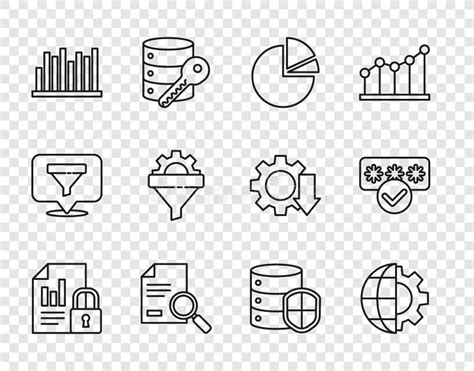 Set Line Document And Lock Globe Of The Earth Gear Pie Chart