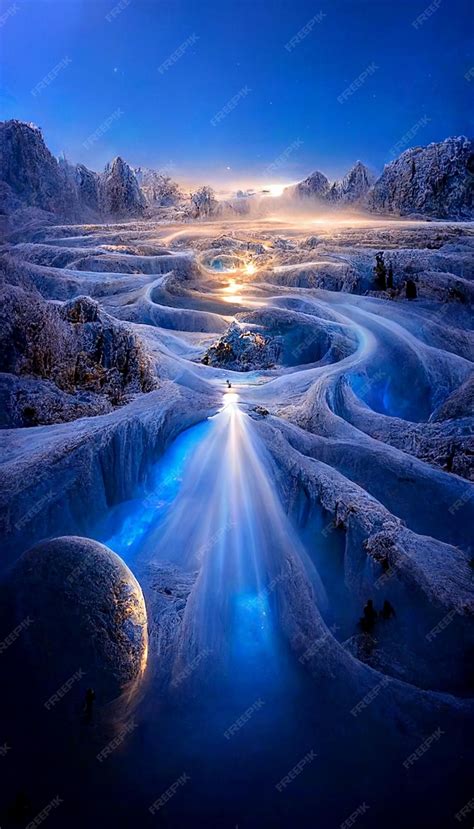 Premium Ai Image A Frozen Maze With A Blue Light And The Word Ice On It