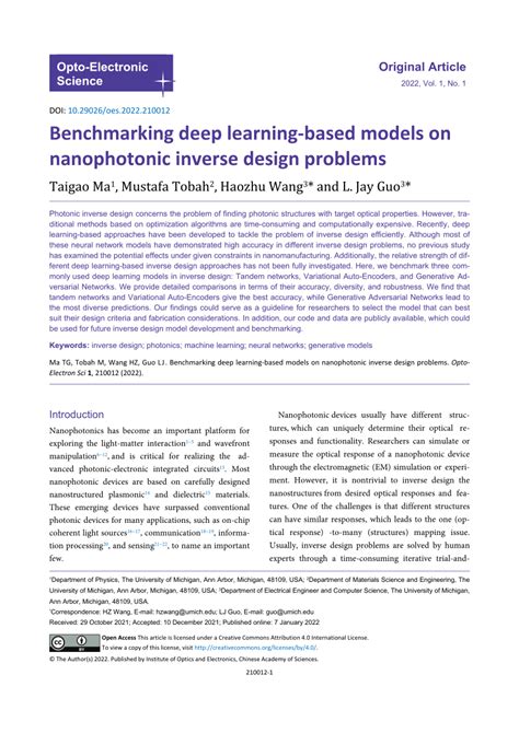 PDF Benchmarking Deep Learning Based Models On Nanophotonic Inverse Design Problems