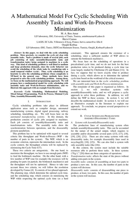 Pdf A Mathematical Model For Cyclic Scheduling With Assembly Tasks