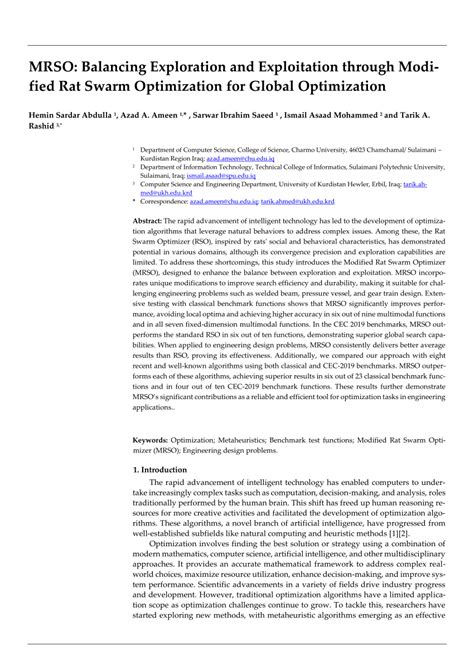 PDF MRSO Balancing Exploration And Exploitation Through Modified Rat Swarm Optimization For
