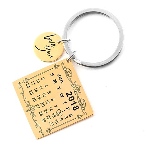 Персонализированный Календарь брелок календарь выделенный с сердцем Дата брелок Золото