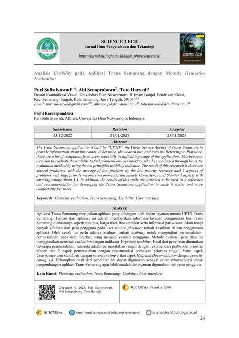 Pdf Analisis Usability Pada Aplikasi Trans Semarang Dengan Metode