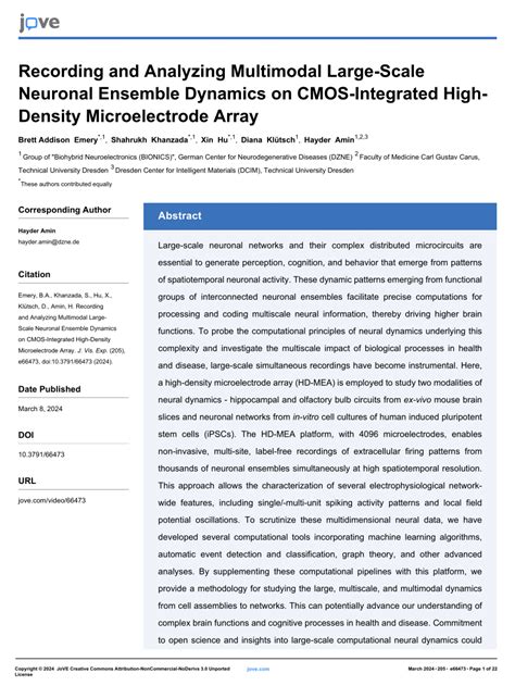 Pdf Recording And Analyzing Multimodal Large Scale Neuronal Ensemble