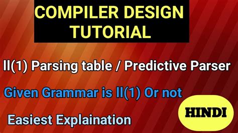 Ll1 In Compiler Design Ll1 Predictive Parser Table Ll 1 Parsing Table Mscoder Youtube