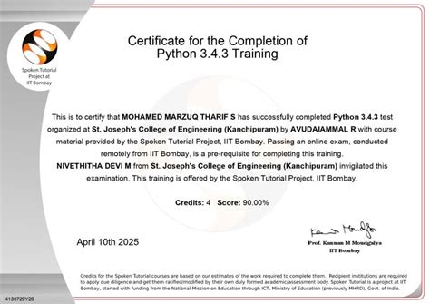 Python Programming Certification Iitbombay Spokentutorial Mohamed Marzuq Tharif