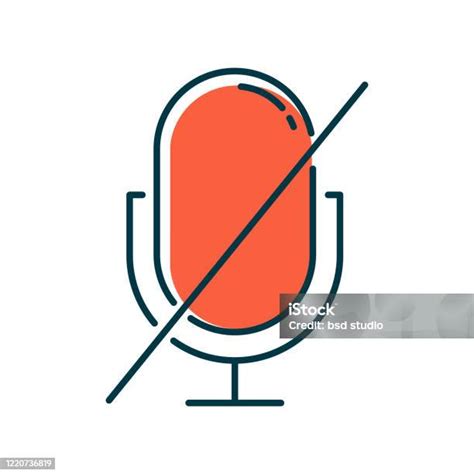 빨간색 마이크는 색상 아이콘을 금지합니다 사운드 레코더 오류 알림 아이디어 녹화가 금지되었습니다 음성 스피커 설치 실수 마이크 설치 문제 절연 벡터 그림 0명에 대한 스톡