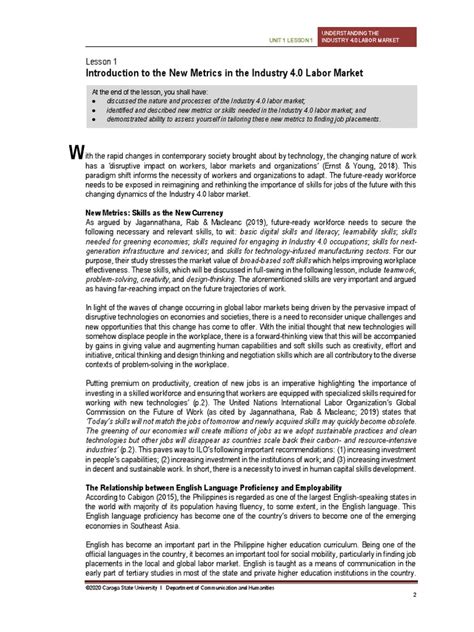 Lesson 1 Introduction To New Metrics Of The 4ir Labor Market Pdf
