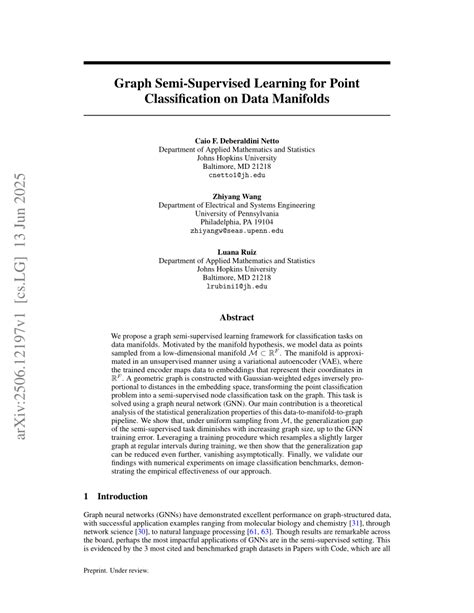 Pdf Graph Semi Supervised Learning For Point Classification On Data Manifolds