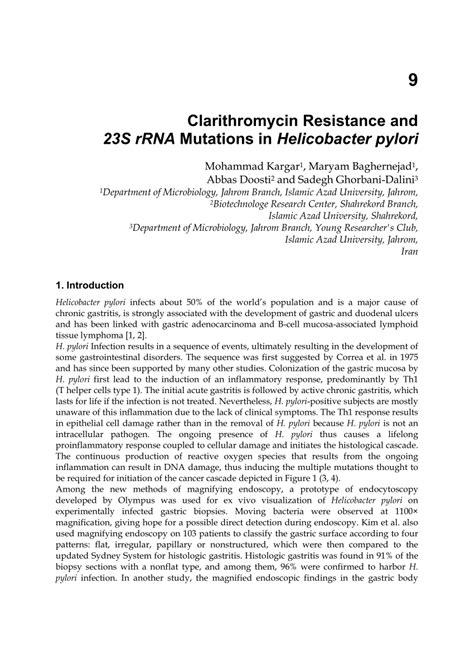 Pdf Clarithromycin Resistance And 23s Rrna Mutations In Helicobacter Pylori