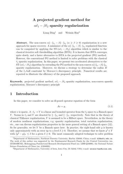 Pdf A Projected Gradient Method For αℓ 1 − βℓ 2 Sparsity Regularization