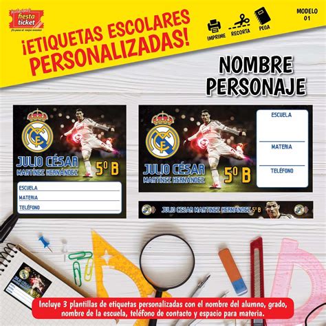 Etiquetas Escolares Personalizadas Real Madrid Ronaldo Mercadolibre