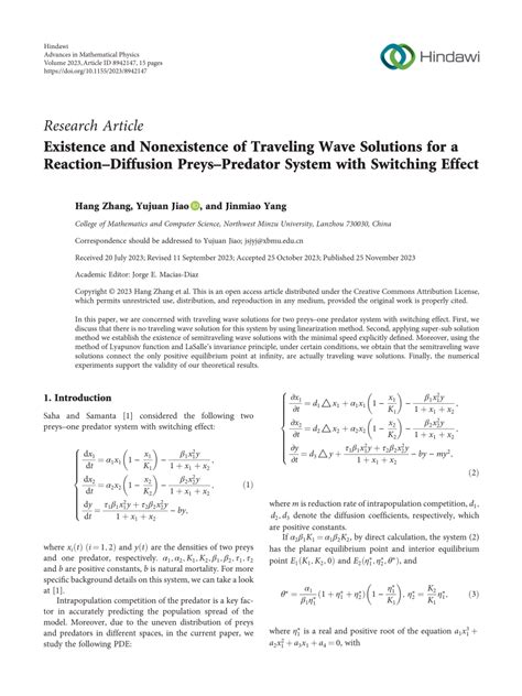 Pdf Existence And Nonexistence Of Traveling Wave Solutions For A Reaction Diffusion Preys