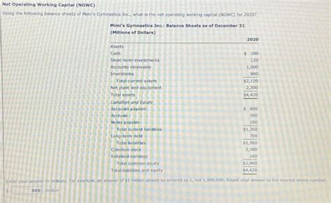 Solved Net Operating Working Capital NOWC Using The Chegg Com