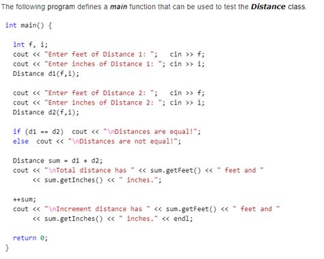 Solved Write The Definition Of A Class Distance Containing Chegg
