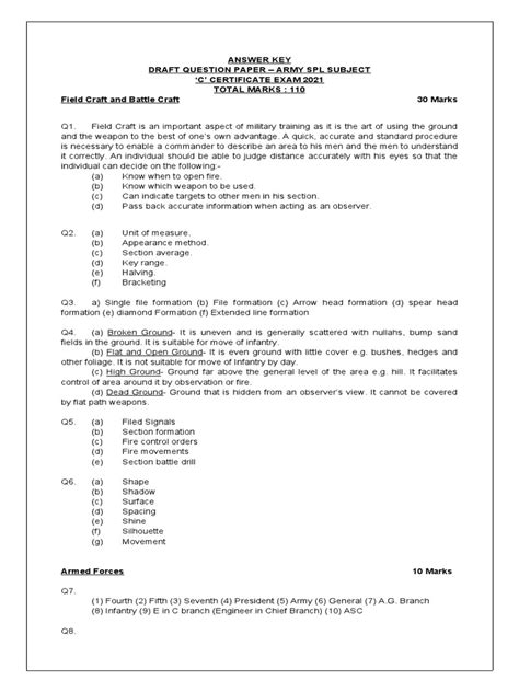Answer Key Draft Question Paper Army Spl Subject C Certificate Exam