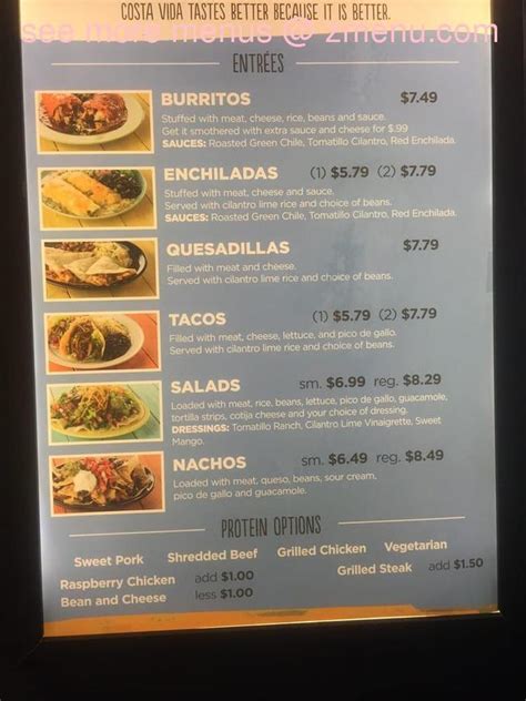 Online Menu Of Costa Vida Restaurant Salt Lake City Utah 84108 Zmenu