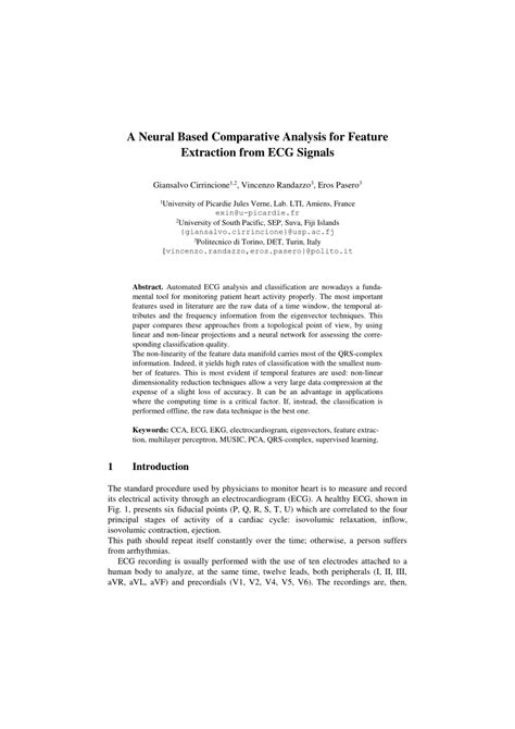 Pdf A Neural Based Comparative Analysis For Feature Extraction From Ecg Signals