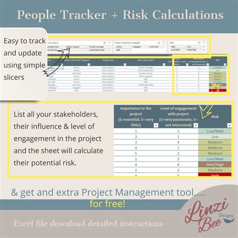 Stakeholder Register Map Project Management Risk Log Tracker Planner Excel Spreadsheet