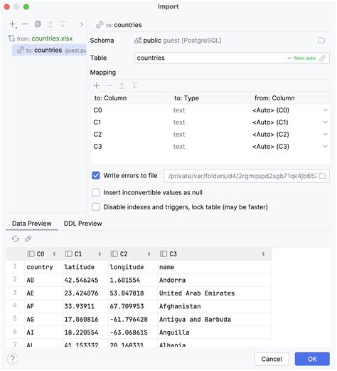 import from excel files datagrip documentation