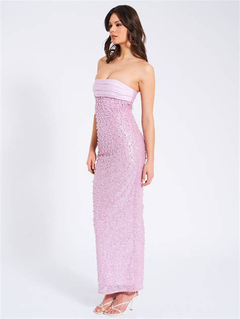 Lainey Purple Satin Sequin Pearls Beaded Maxi Dress Miss Circle