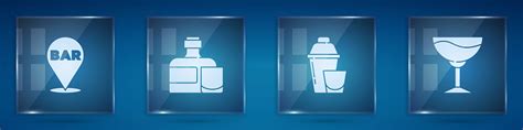 주류 바 위스키 병 유리 칵테일 셰이커 와인 등을 설정합니다 정사각형 유리 패널 벡터 벡터에 대한 스톡 벡터 아트 및 기타