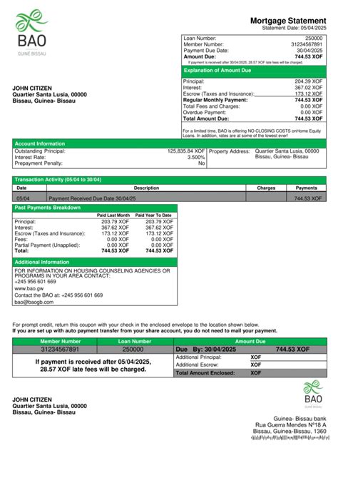 Guinea Bissau Bank Mortgage Statement Editable Template In Pdf And Word Mytempl