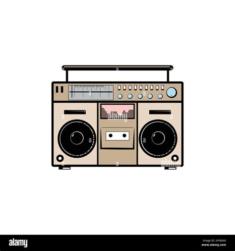 Retro Vintage Portable Stereo Boombox Radio Cassette Recorder For Music Sound Illustration