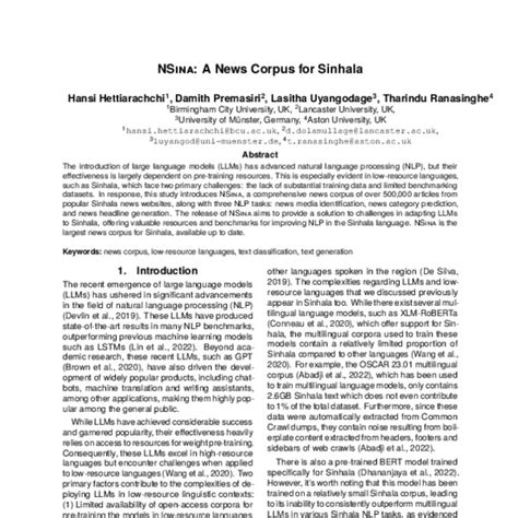 Nsina A News Corpus For Sinhala Acl Anthology