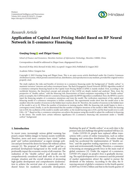 Pdf Application Of Capital Asset Pricing Model Based On Bp Neural Network In E Commerce Financing