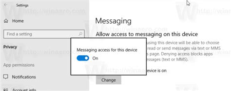 disable app access to messaging in windows 10