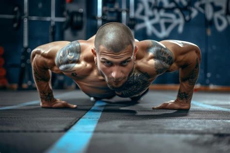 Athlete Doing Pushups Bodybuilder Doing Pushups In The Gym Premium Ai Generated Image