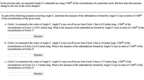 Solved Angle C Is Shown Below Along With 1 360th Of The Chegg Com