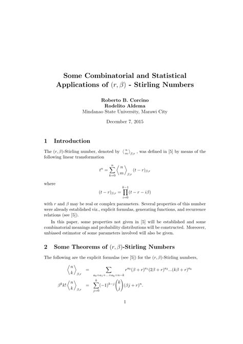 Pdf Some Combinatorial And Statistical Applications Of R β Stirling