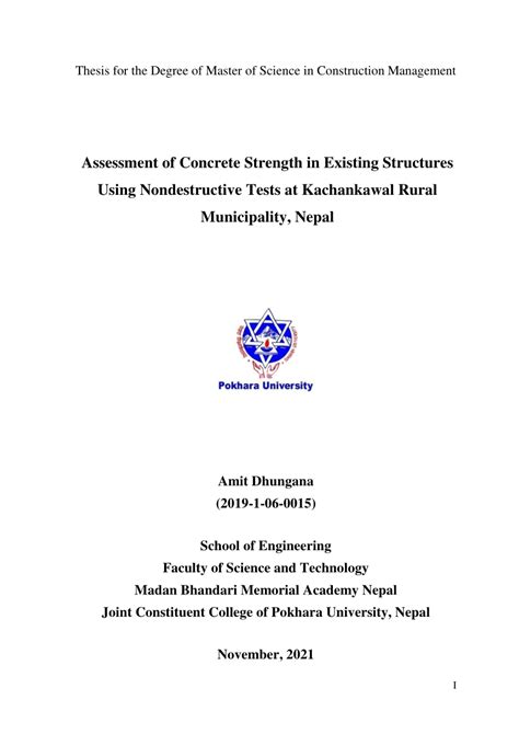 Pdf Assessment Of Concrete Strength In Existing Structures Using