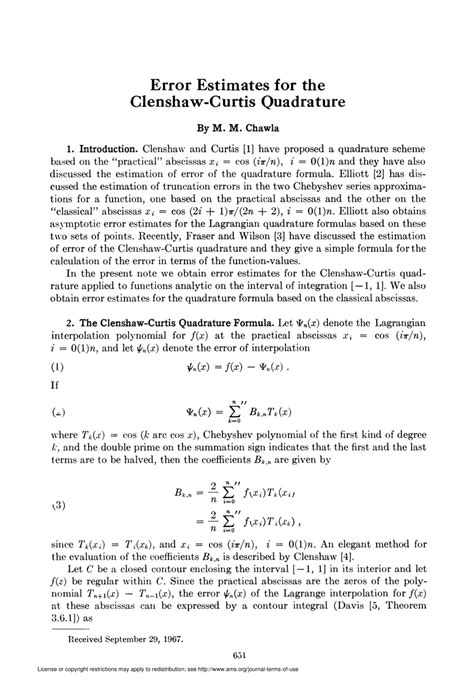 Pdf Error Estimates For The Clenshaw Curtis Quadrature