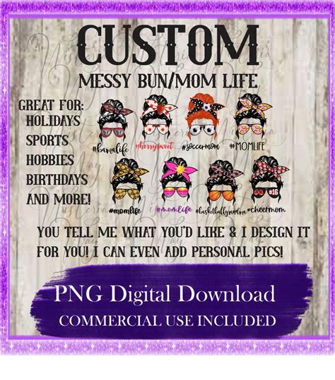 custom mom life messy bun png sublimation dtg printing etsy