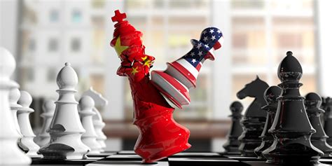 미국과 중국의 싸움입니다 미국 미국 체스 폰 중국 체스 킹 안타 3 차원 일러스트 레이 션 기에 대한 스톡 사진 및 기타 이미지 Istock