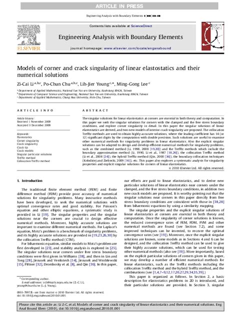 Pdf Models Of Corner And Crack Singularity Of Linear Elastostatics And Their Numerical Solutions
