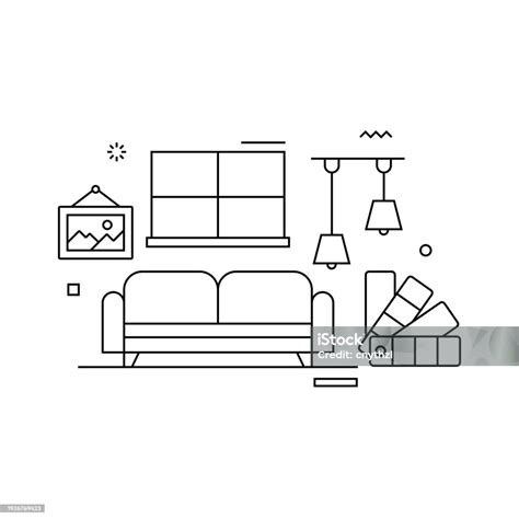 Interior Design Related Design With Line Icons Simple Outline Symbol