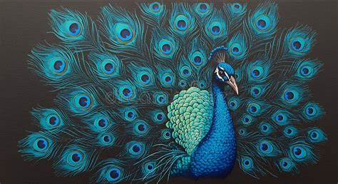 A Vibrant Illustration Of A Peacock With Its Tail Fully Fanned Out The