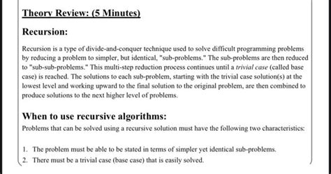 Solved Theory Review 5 Minutes Recursion Recursion Is A