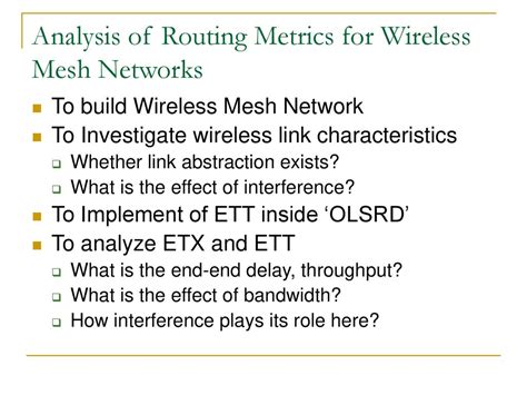 Analysis Of Routing Metrics For Wireless Mesh Networks Ppt Download