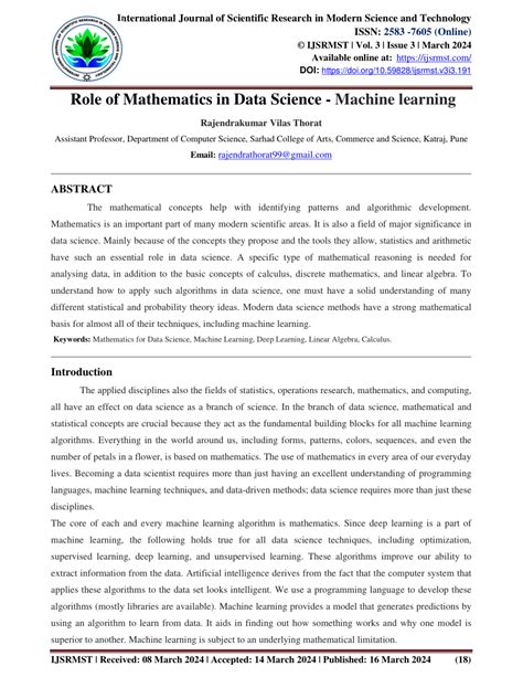 PDF Role Of Mathematics In Data Science Machine Learning