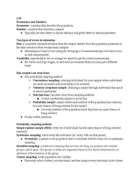 Stats Notes 1 Parameters And Statistics Parameter A Number That