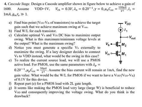 Solved 4 Cascode Stage Design A Cascode Amplifier Shown In