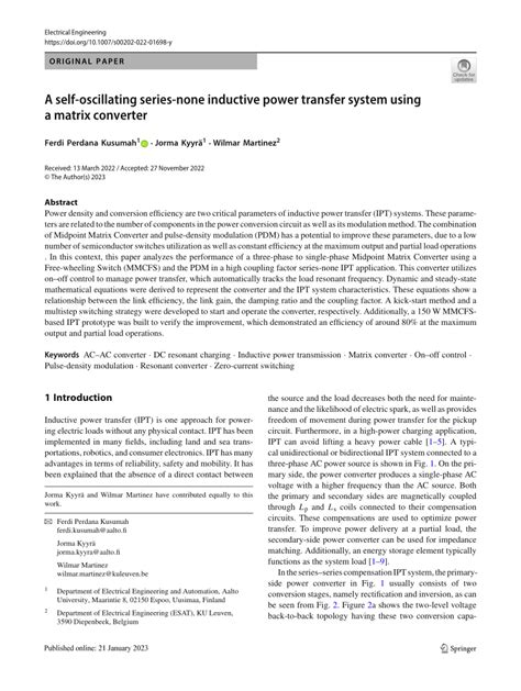 Pdf A Self Oscillating Series None Inductive Power Transfer System