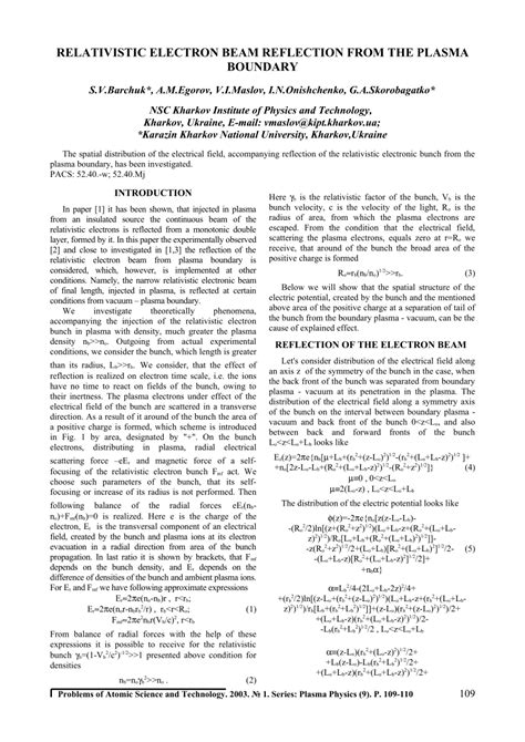 Pdf Relativistic Electron Beam Reflection From The Plasma Boundary